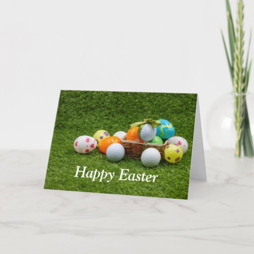 Golf Easter with ball and colorful easter eggs Holiday Card | Zazzle