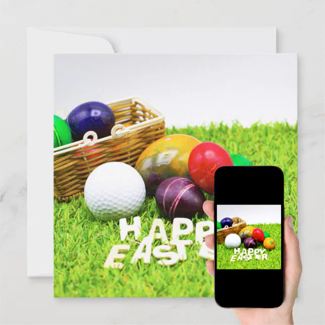 Golf Easter with golf ball and eggs on green Holiday Card | Zazzle