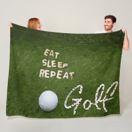 Golf eat sleep golf repeat with golf ball on green fleece blanket ...