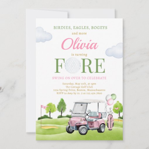 Golf Fore Birthday Girl Golf 4th Birthday Party Invitation | Zazzle