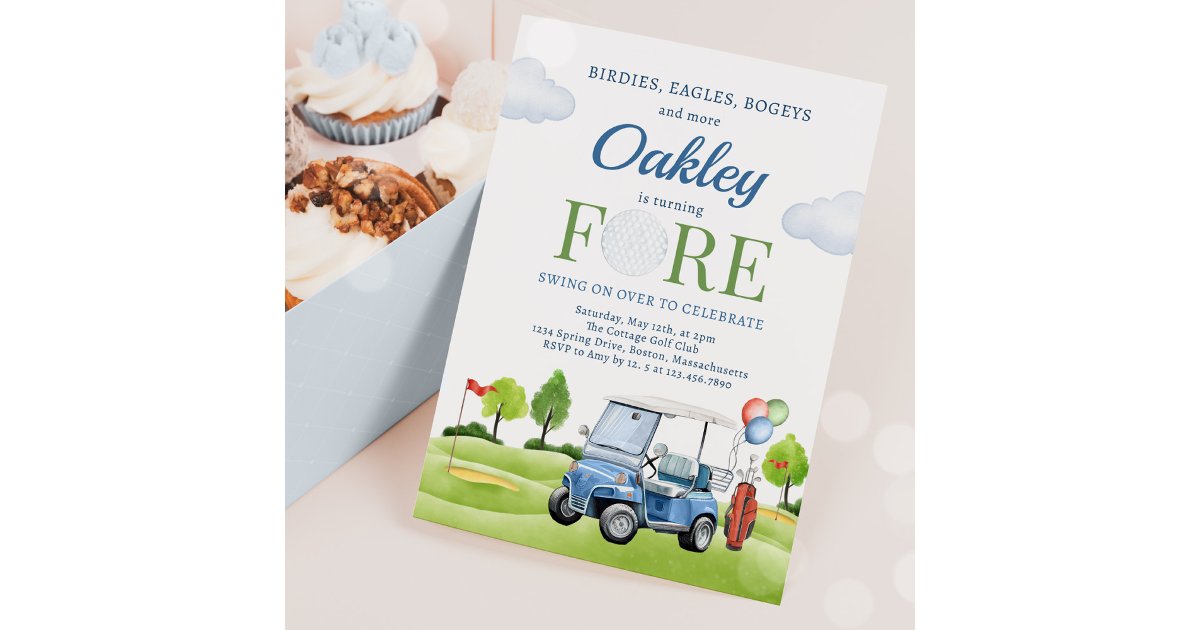 Golf Fore Birthday Golf Golfing 4th Birthday Party Invitation | Zazzle
