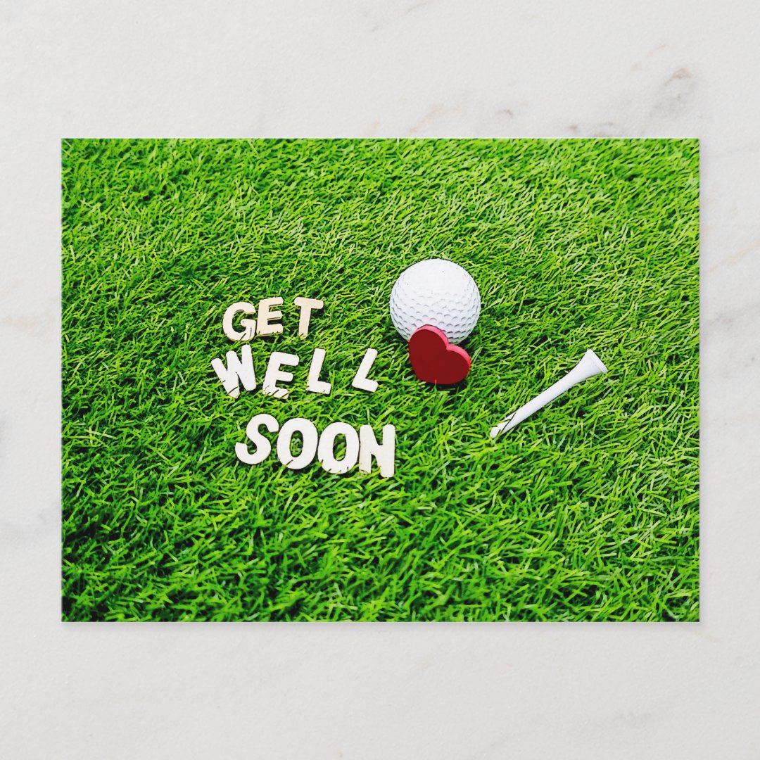 Golf Get Well Soon with golf ball on green love Postcard | Zazzle
