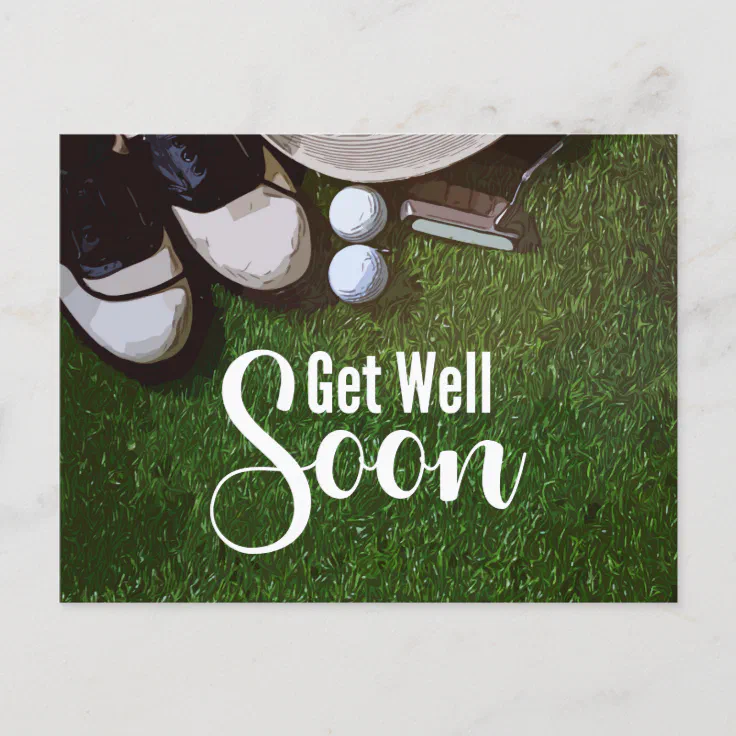 Golf Get Well Soon with golf ball on green Postcard | Zazzle