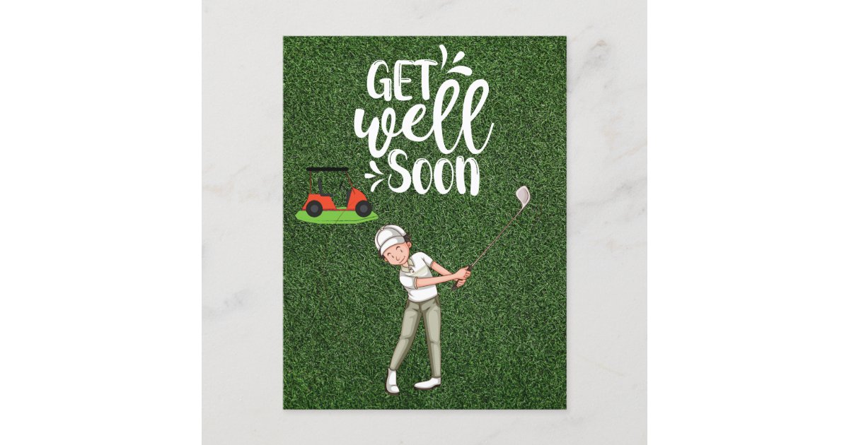 Golf Get well soon with golfer golfing on green Postcard | Zazzle
