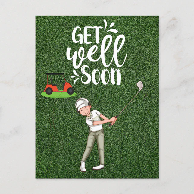 Golf Get well soon with golfer golfing on green Postcard | Zazzle