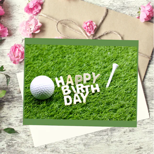 Golf Happy Birthday with golf ball and tee Postcard | Zazzle