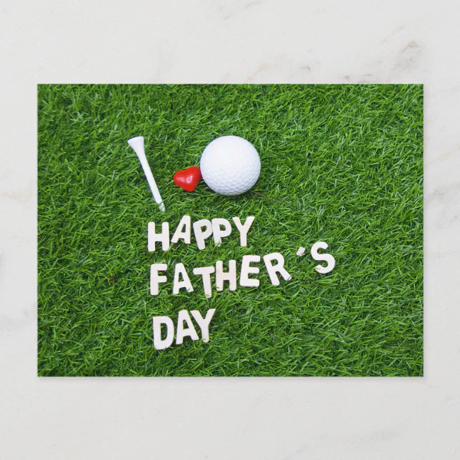 Golf Happy Father's Day with golf ball and tee Postcard | Zazzle