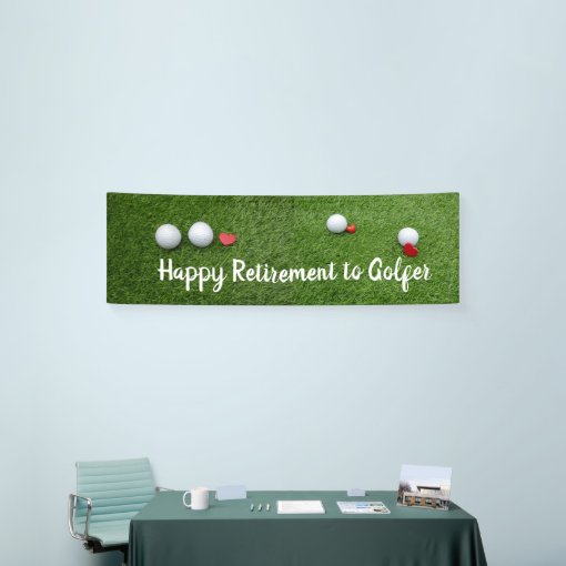 Golf happy retirement golf ball with love on green banner | Zazzle