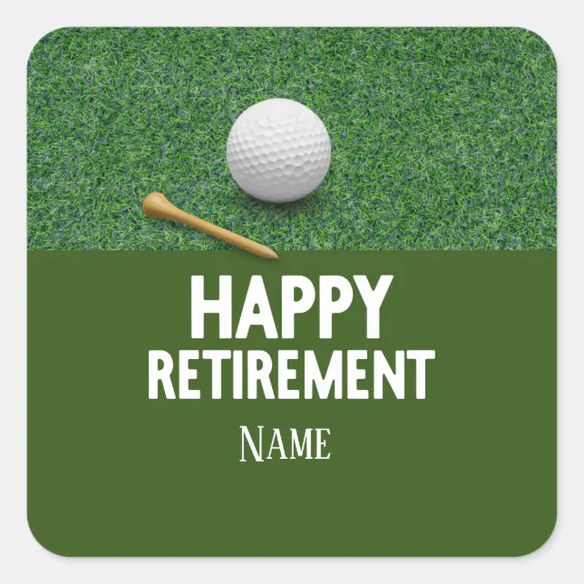Golf Happy Retirement on green background Classic Square Sticker | Zazzle