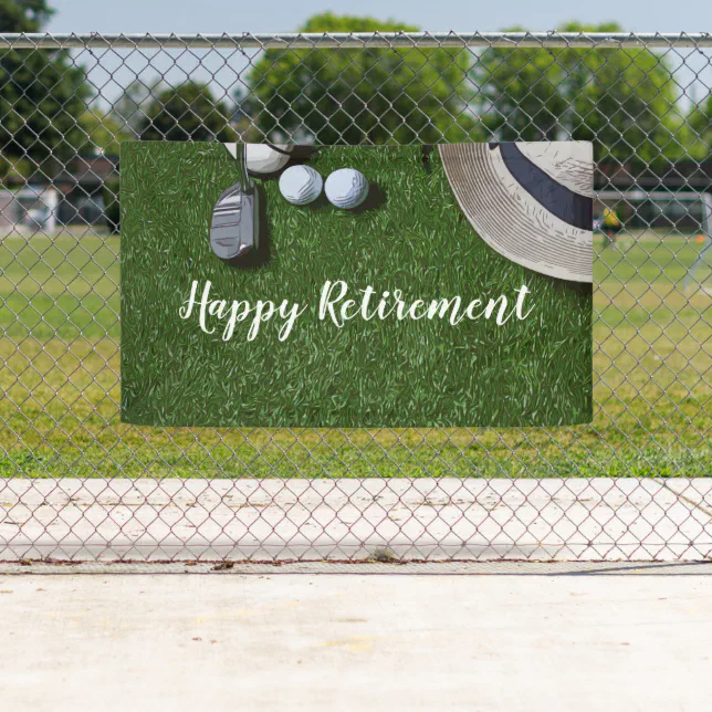 Golf happy retirement with golf ball and putter ba banner | Zazzle