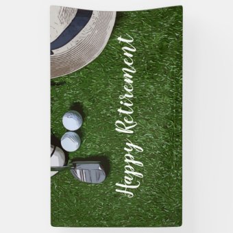 Golf happy retirement with golf ball and putter ba banner | Zazzle