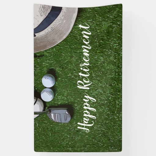 Golf happy retirement with golf ball and putter ba banner | Zazzle