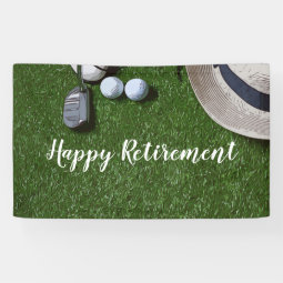 Golf happy retirement with golf ball and putter ba banner | Zazzle