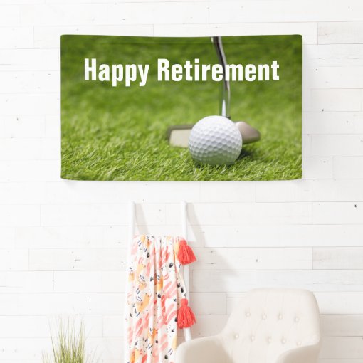 Golf happy retirement with golf ball and putter ba banner | Zazzle