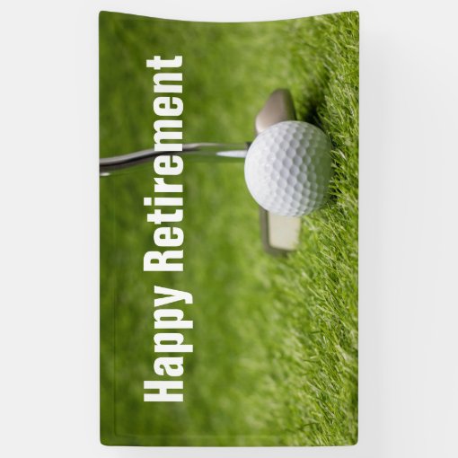 Golf happy retirement with golf ball and putter ba banner | Zazzle
