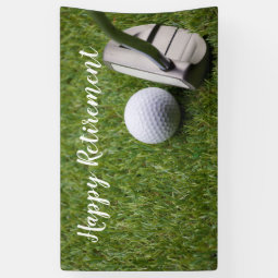 Golf happy retirement with golf ball and putter banner | Zazzle