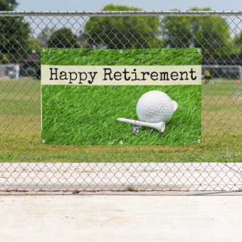 Golf Happy retirement with golf ball and tee Banner | Zazzle