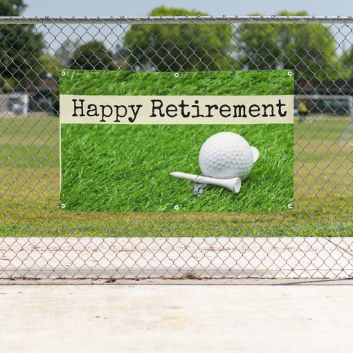 Golf Happy retirement with golf ball and tee Banner | Zazzle