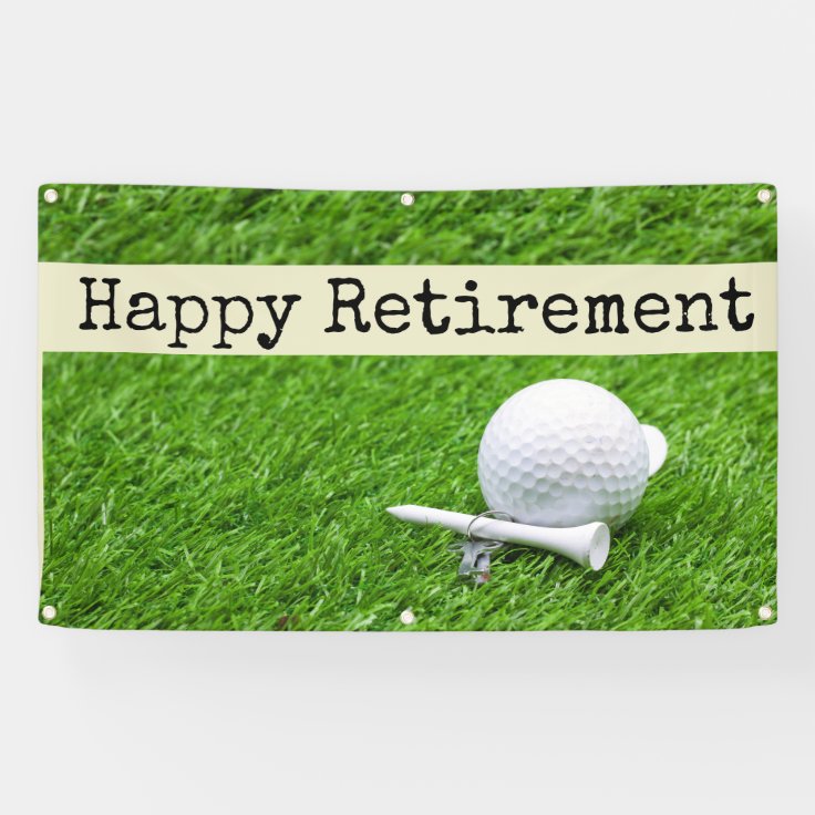 Golf Happy retirement with golf ball and tee Banner | Zazzle