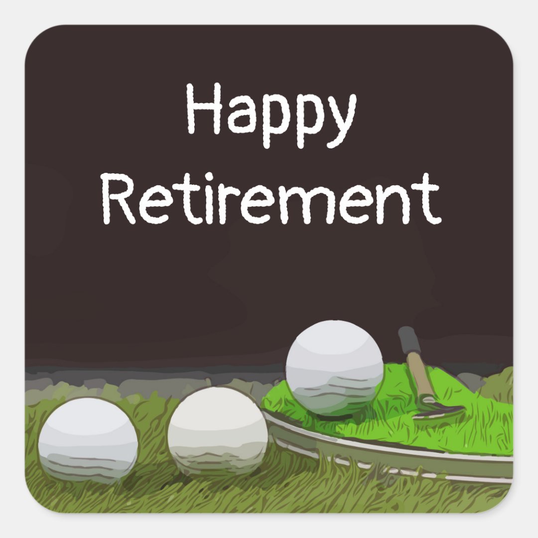 Golf happy retirement with golf ball and tee square sticker | Zazzle