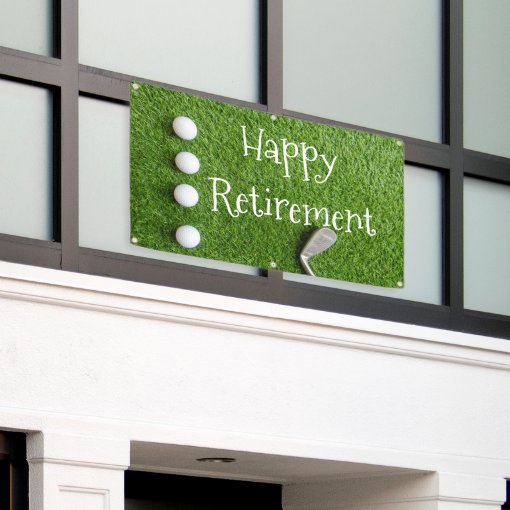 Golf Happy Retirement with golf balls on green Banner | Zazzle