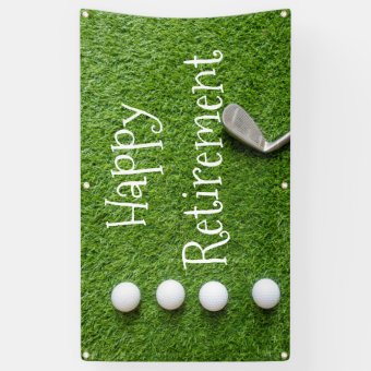 Golf Happy Retirement with golf balls on green Banner | Zazzle