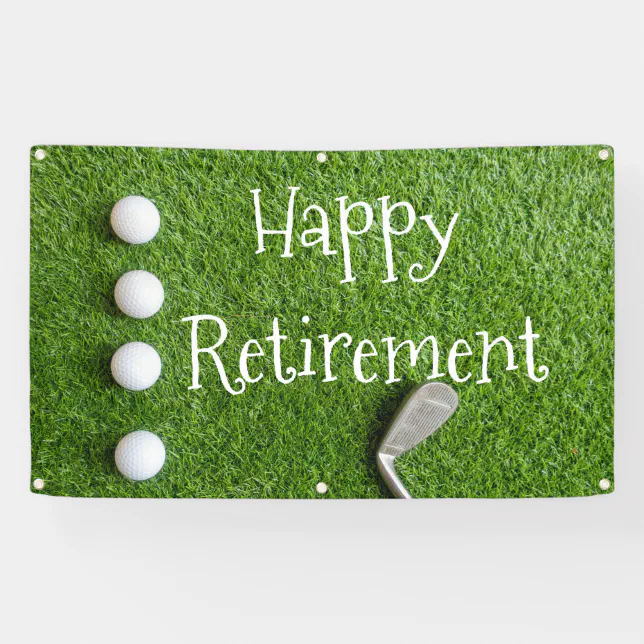 Golf Happy Retirement with golf balls on green Banner | Zazzle