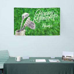 Golf happy retirement with golf iron banner | Zazzle