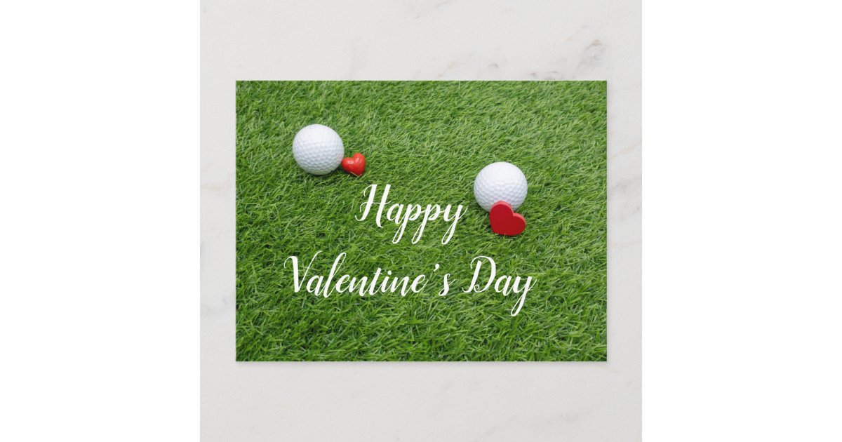 Golf Happy Valentine's Day with love and golf ball Postcard | Zazzle