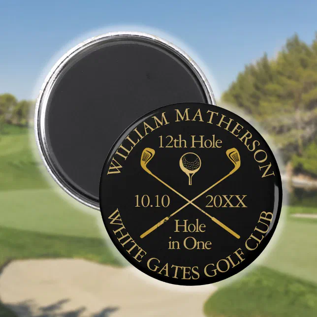 Golf Hole In One Personalized Black And Gold Magnet | Zazzle