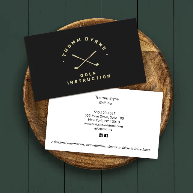 Golf Instructor Pro Crossed Golf Clubs Black Business Card | Zazzle