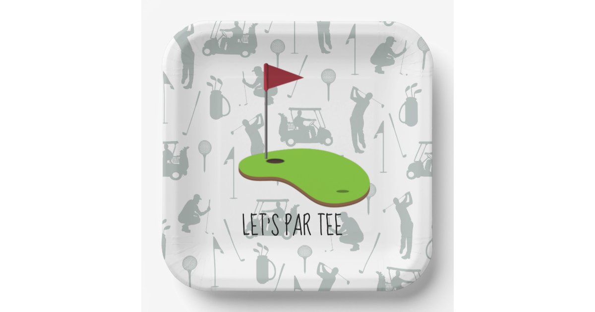 Golf Let’s Par tee with golf flag on green white Paper Plates | Zazzle