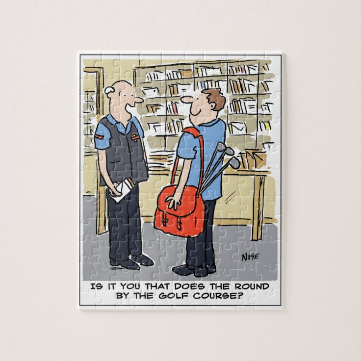 Golf Loving Postman Cartoon Jigsaw Puzzle | Zazzle