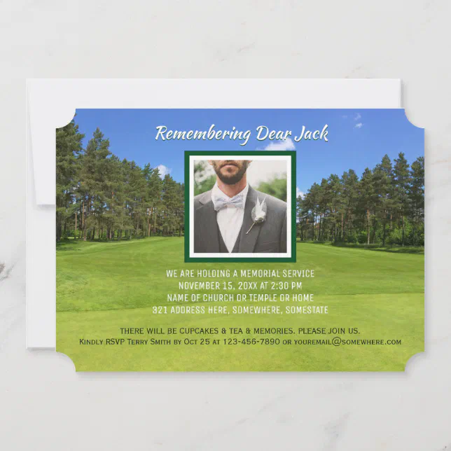 Golf Memorial Service Add Your Own Photo Golfer Invitation | Zazzle