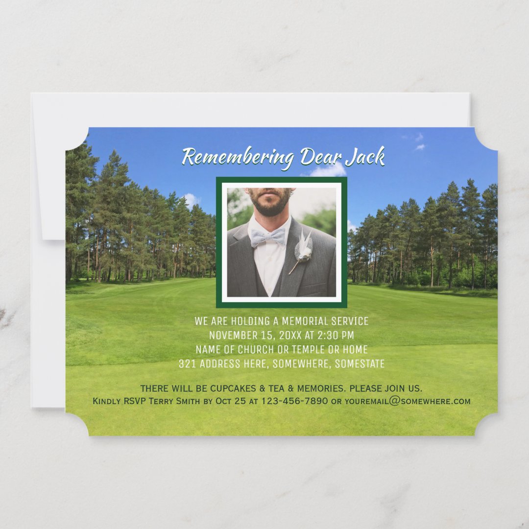 Golf Memorial Service Add Your Own Photo Golfer Invitation | Zazzle