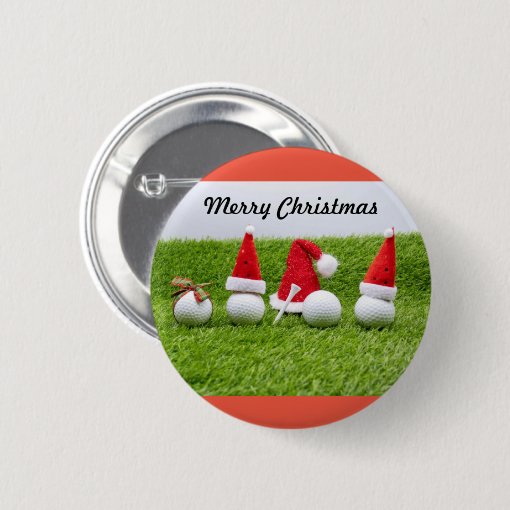 Golf Merry Christmas with golf ball Santa Hat Button | Zazzle