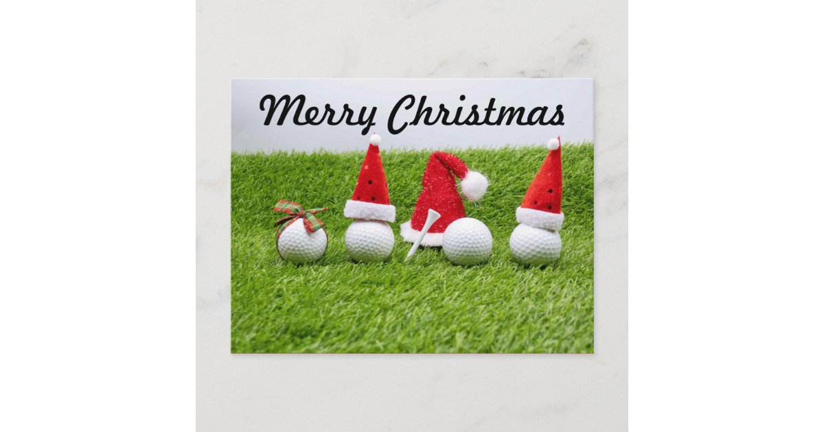 Golf Merry Christmas with golf ball Santa Hat Postcard | Zazzle