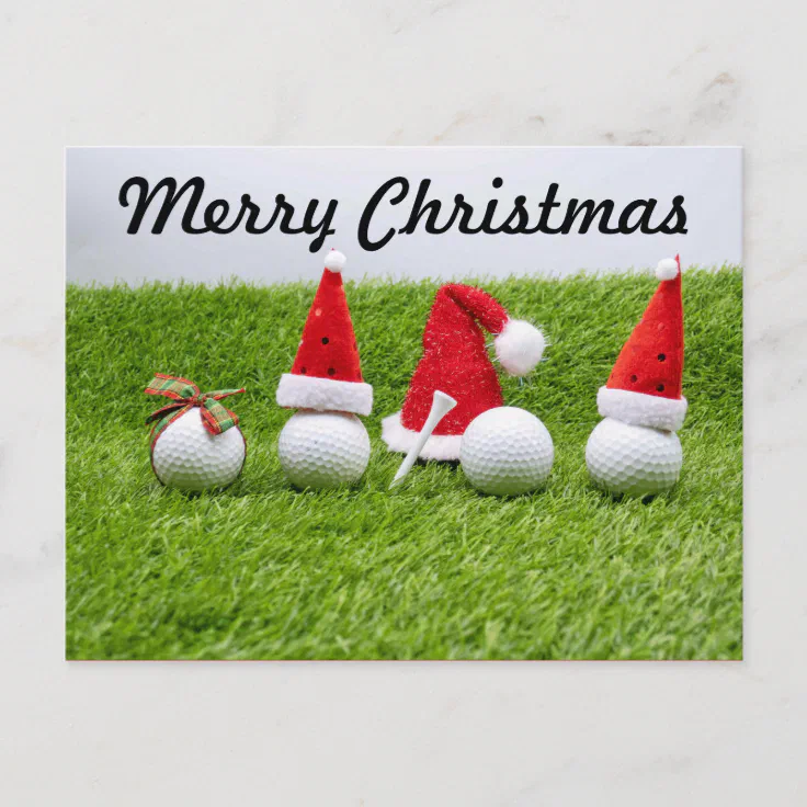 Golf Merry Christmas with golf ball Santa Hat Postcard | Zazzle