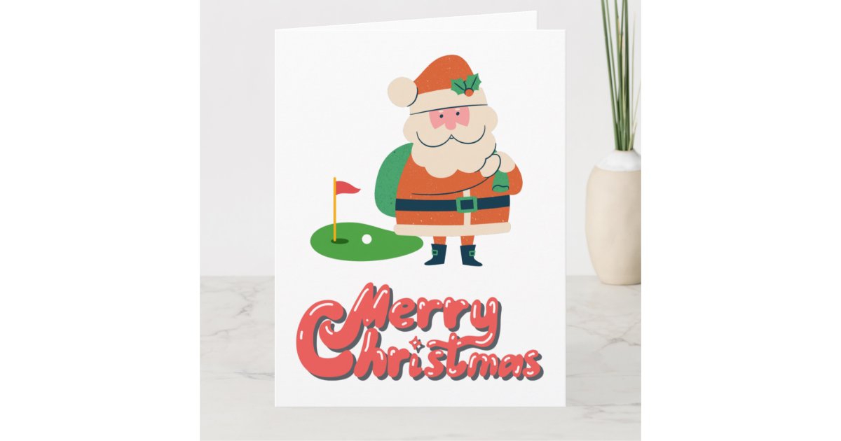 Golf Merry Christmas with Santa at golf course Card | Zazzle