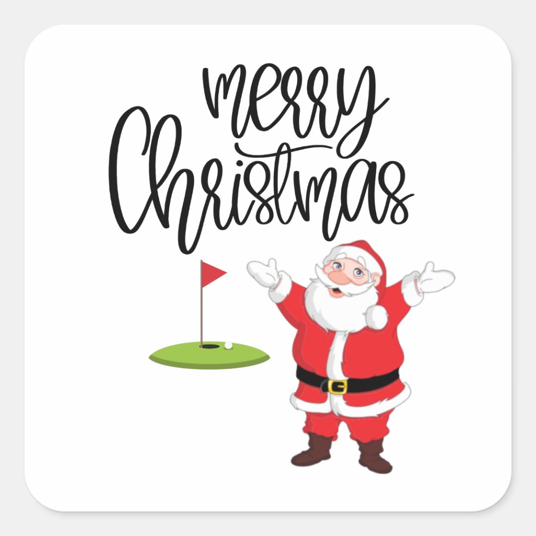Golf Merry Christmas with Santa Claus at flag Square Sticker | Zazzle