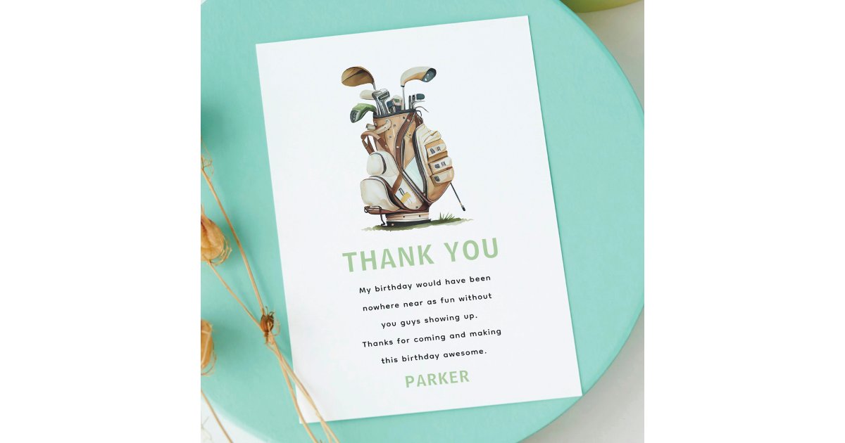 Golf Partee Adult Birthday Thank You Card | Zazzle