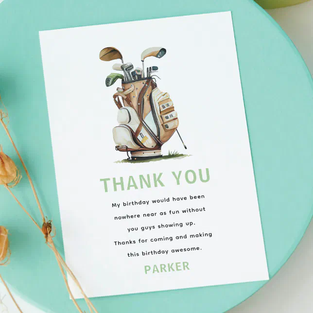 Golf Partee Adult Birthday Thank You Card | Zazzle
