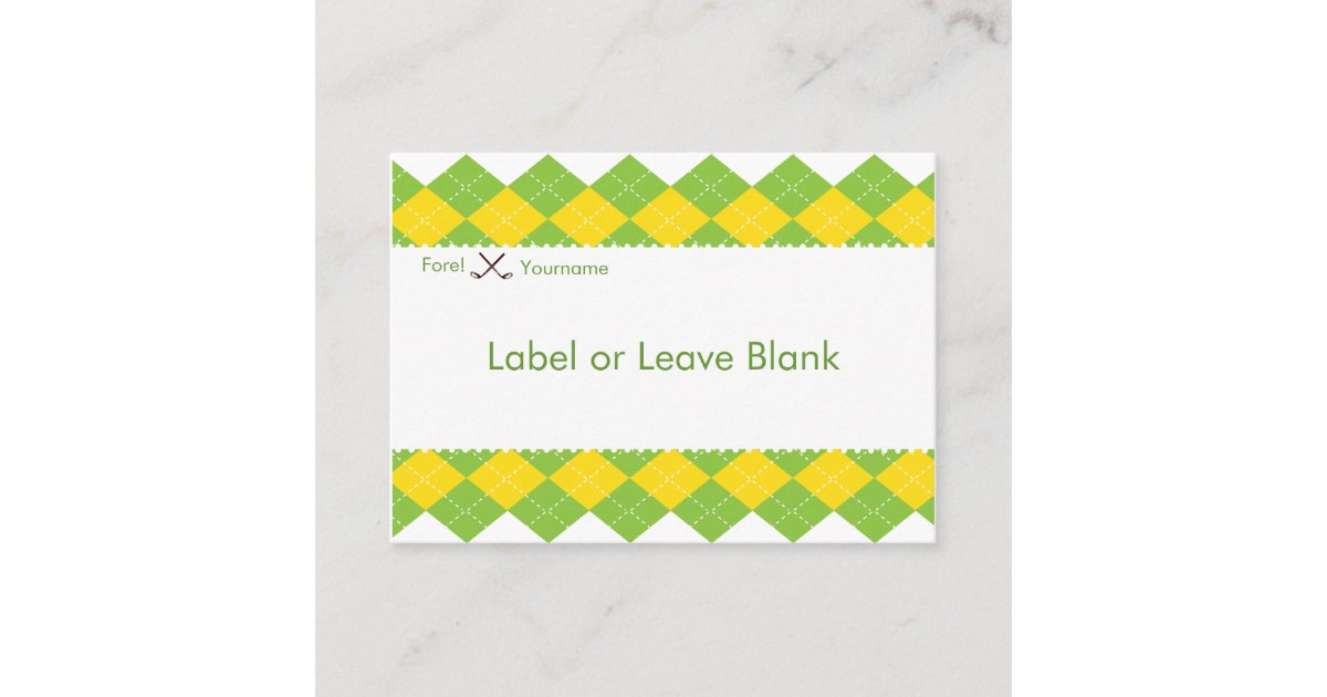Golf Party Argyle Preppy Label Table Card | Zazzle