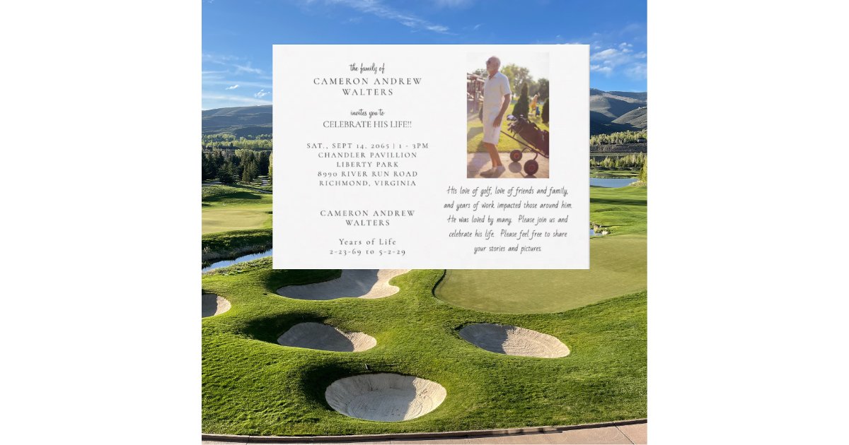 Golf Photo Celebration of LIfe Invitation | Zazzle