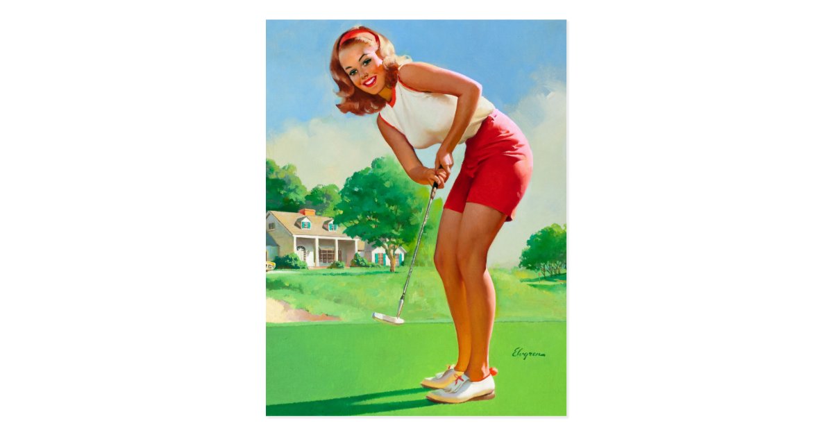 Golf Pin Up Postcard | Zazzle.com