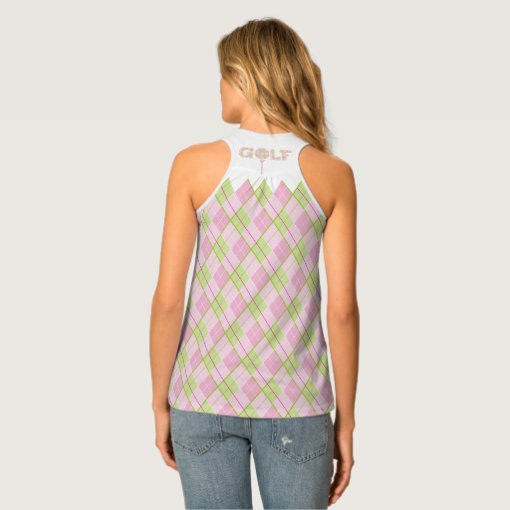 Golf pink green diamond pattern top | Zazzle