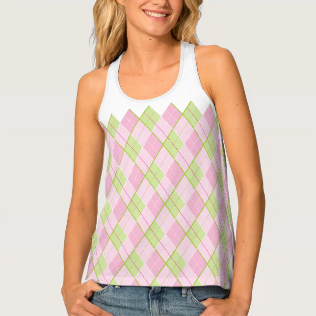 Golf pink green diamond pattern top | Zazzle
