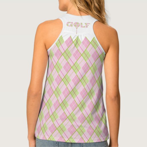Golf pink green diamond pattern top | Zazzle
