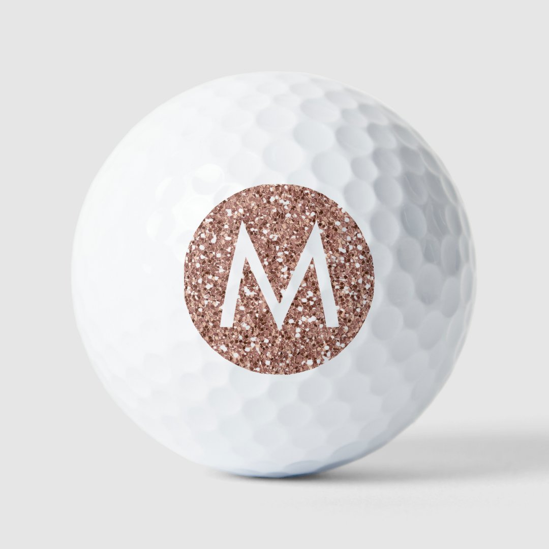 Golf Pink Monogram Initial Rose Gold Glitter Golf Balls | Zazzle