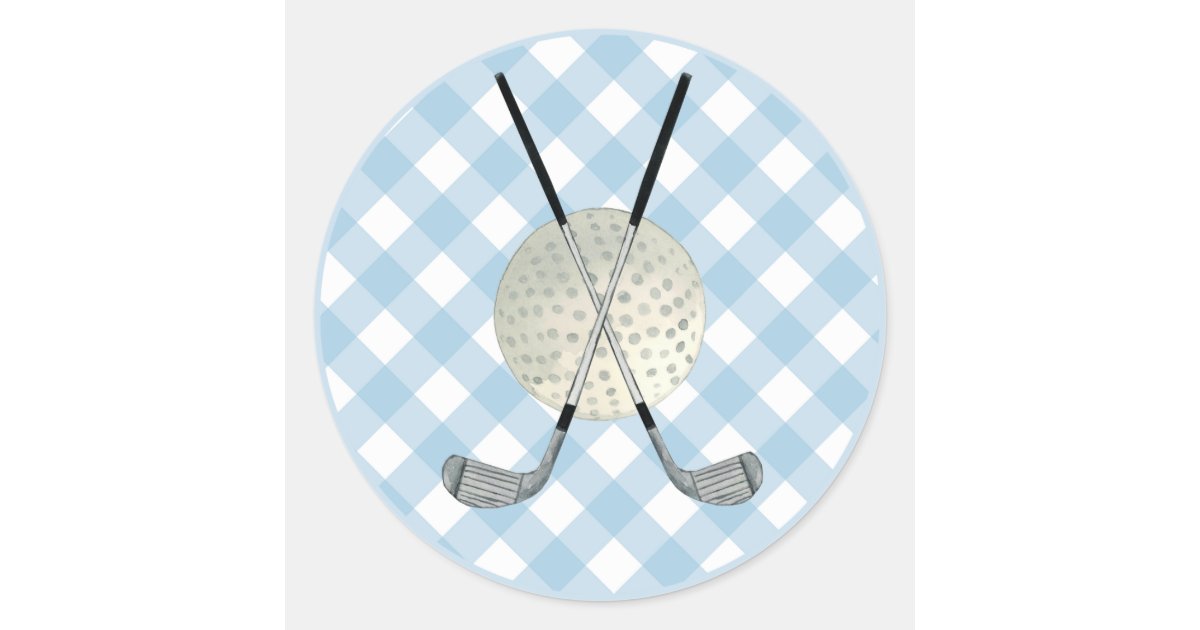 Golf Plaid Blue White Preppy Country Club Classic Round Sticker | Zazzle